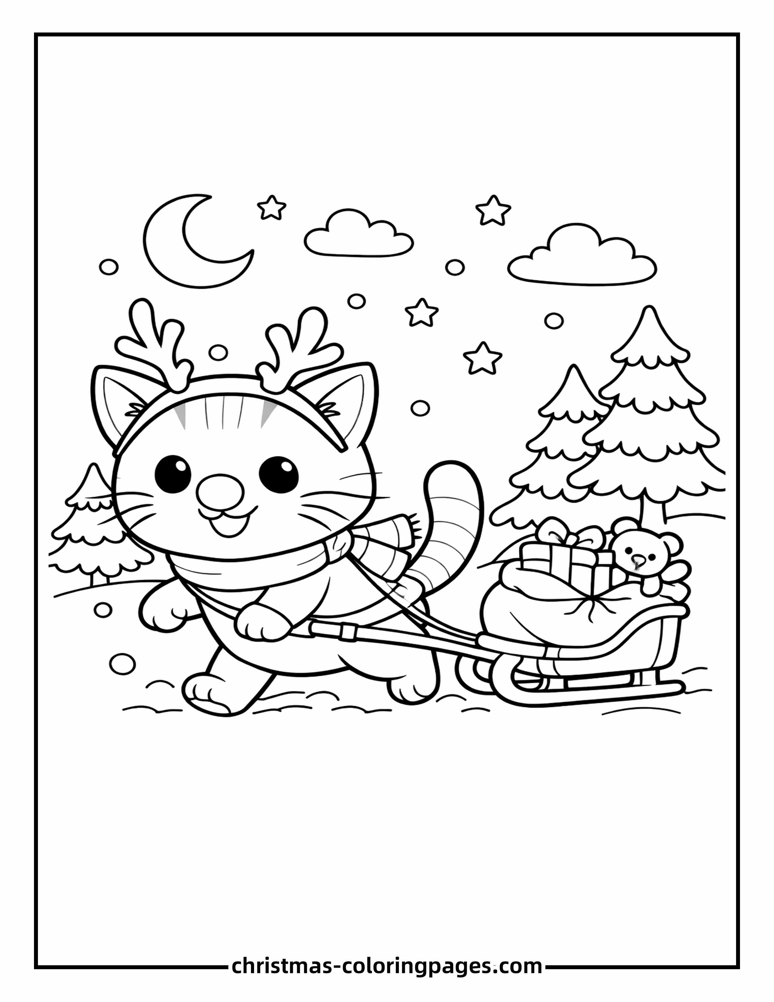 40 Christmas Cat Coloring Pages (Free PDF Printables)