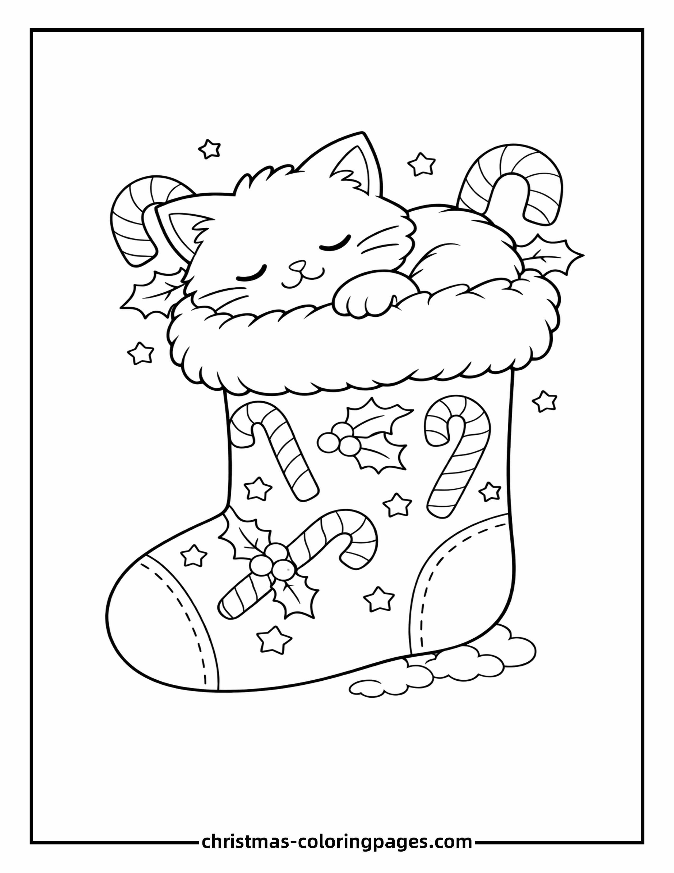 40 Christmas Cat Coloring Pages (Free PDF Printables)