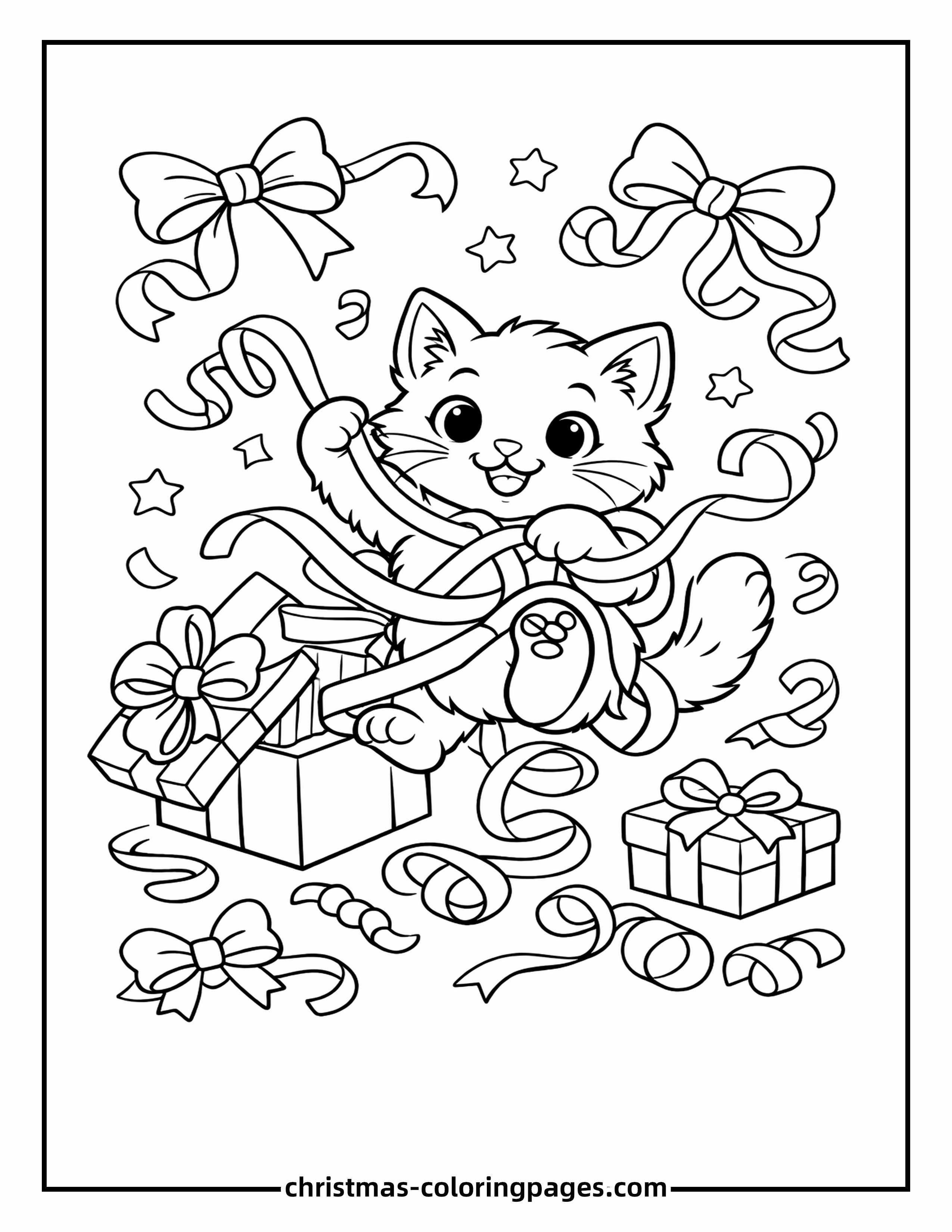 40 Christmas Cat Coloring Pages (Free PDF Printables)