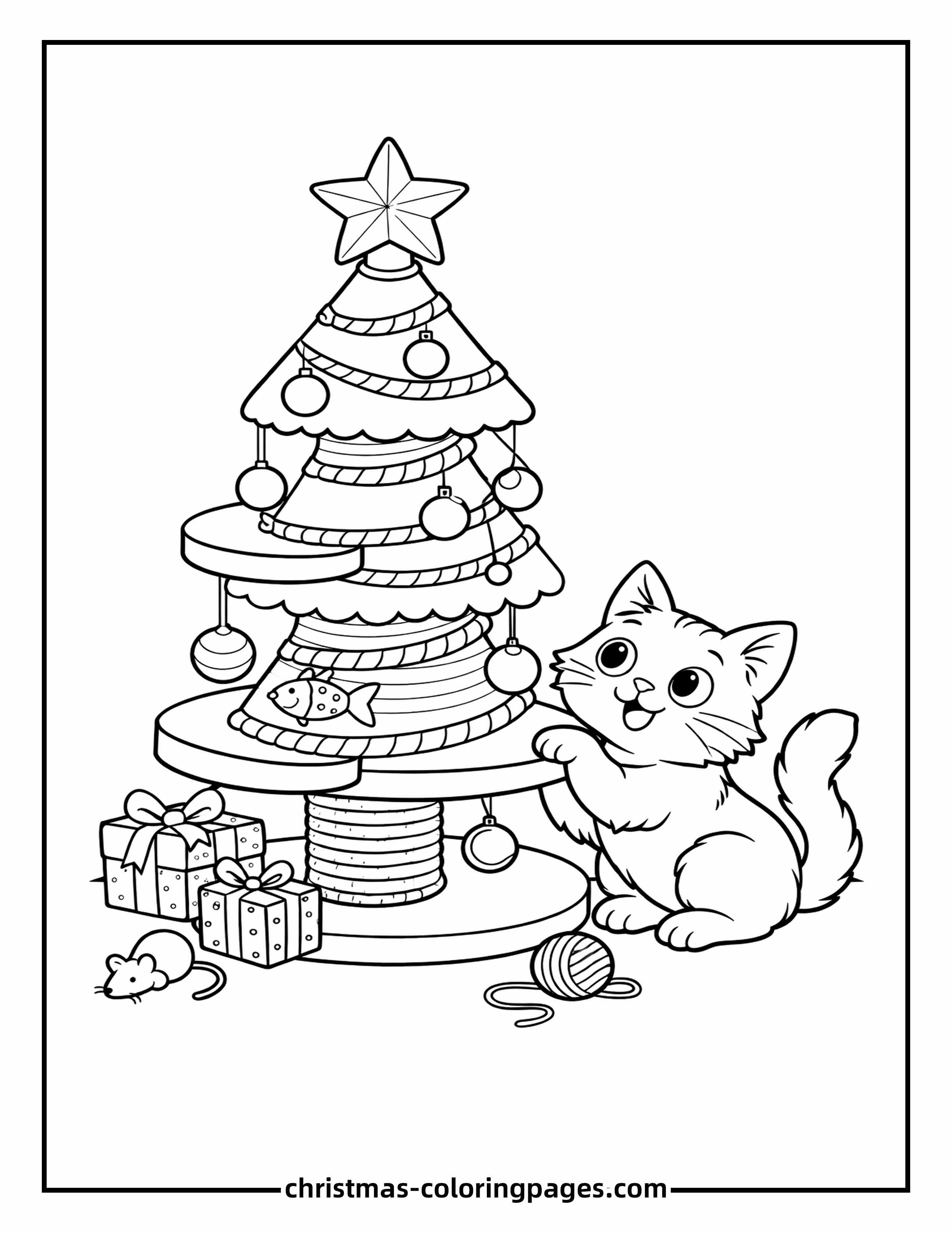 40 Christmas Cat Coloring Pages (Free PDF Printables)