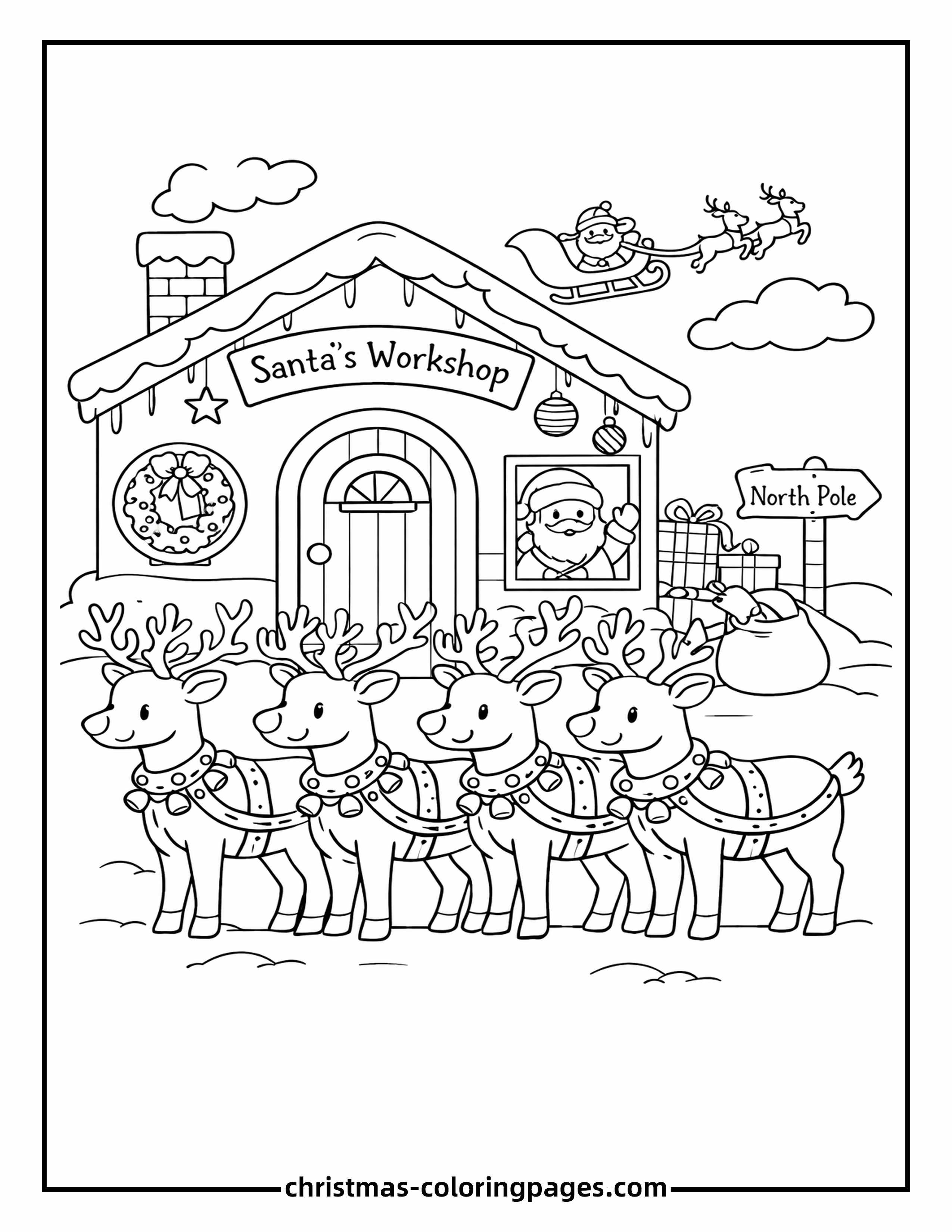 40 Santa And Reindeer Coloring Pages (Free PDF Printables)